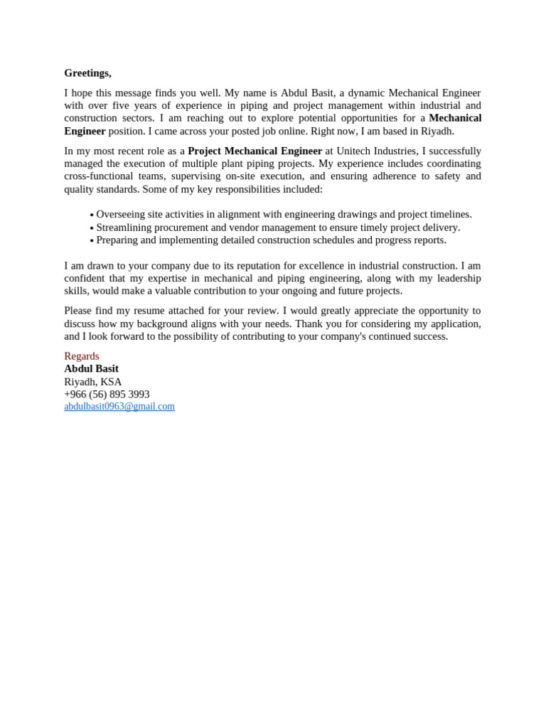 Mechanical Engineer Job Application | PDF