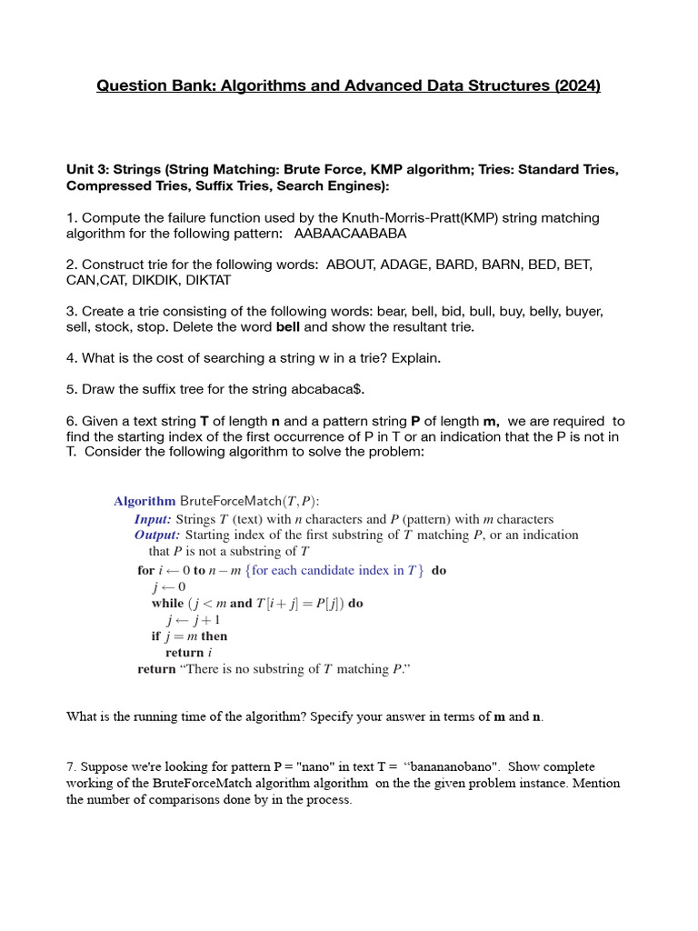 QuestionBank2024 | PDF | Algorithms | Discrete Mathematics