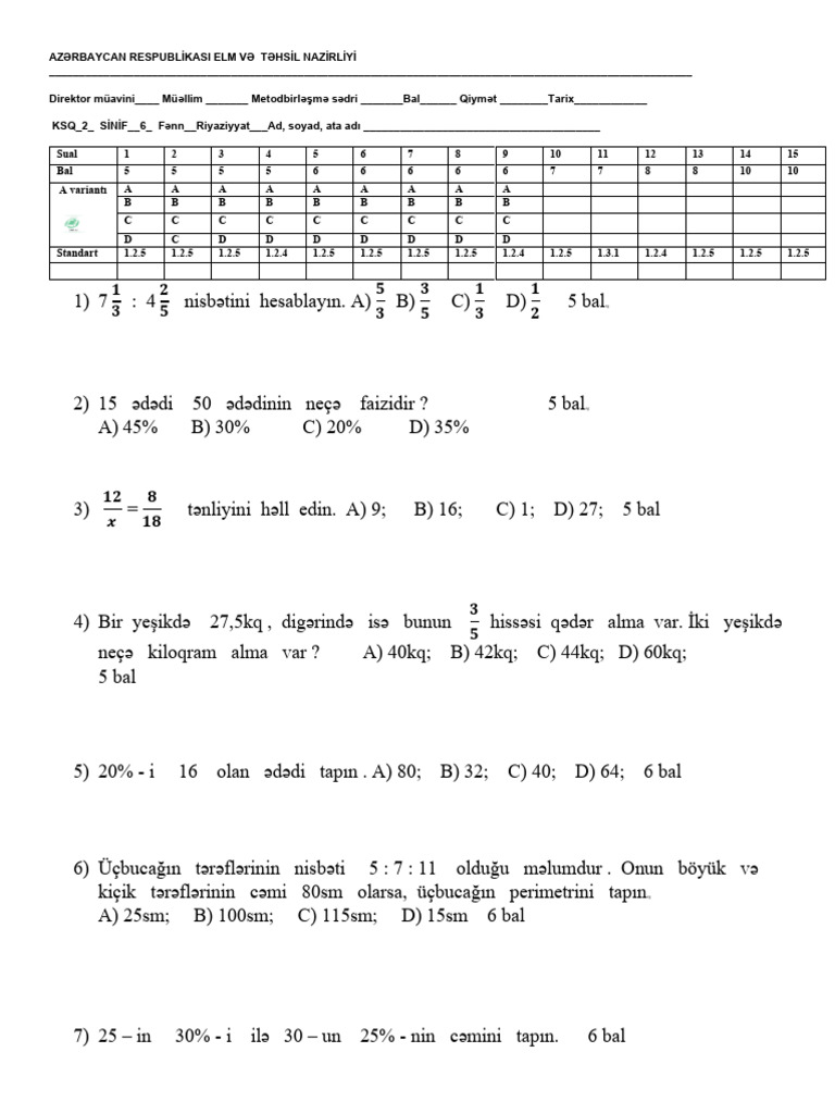 6 Sinif Ksq 2 Z. Gülmirə | PDF