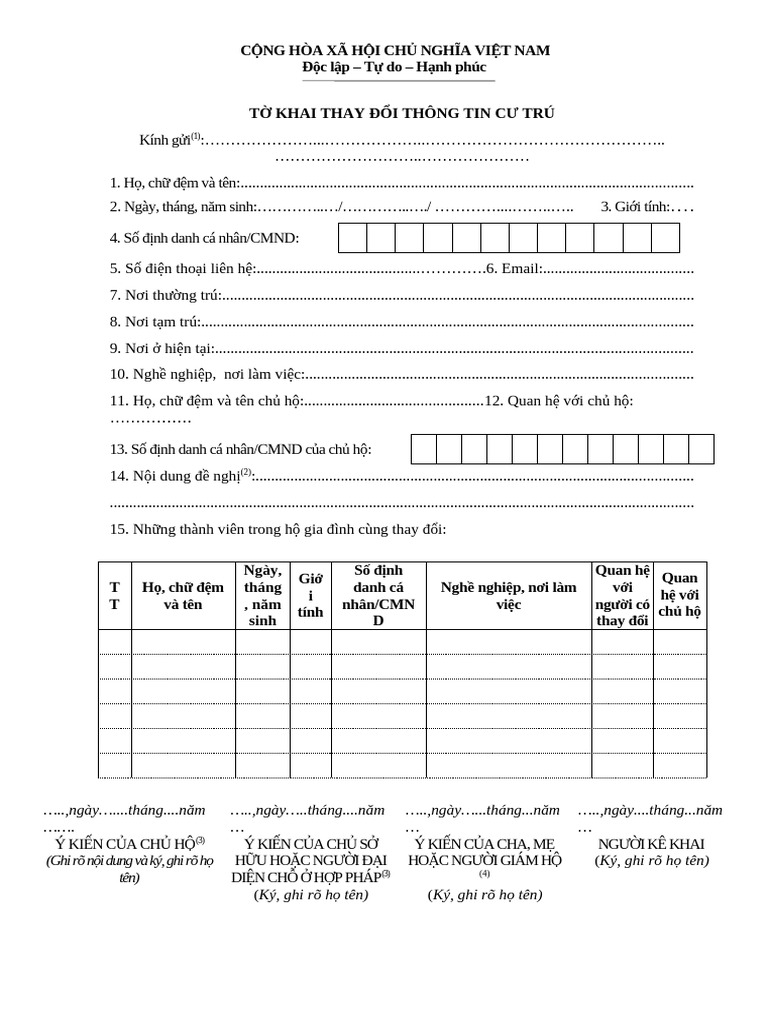 Mau Dang Ky Tam Tru Cho Nguoi o Tro | PDF