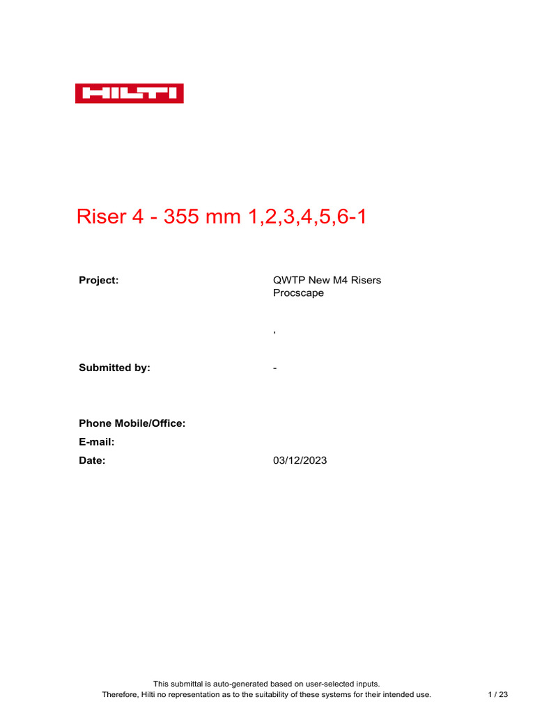 Riser- Data calculation | PDF