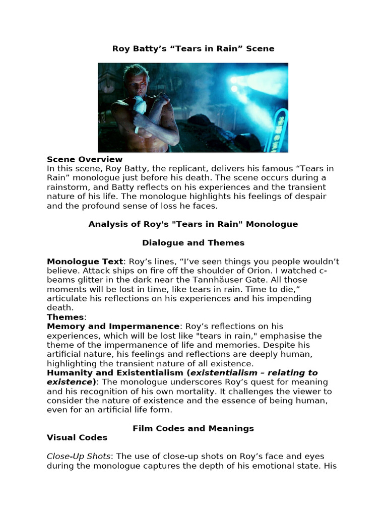 Roy Batty'S - Tears in Rain - Scene | PDF