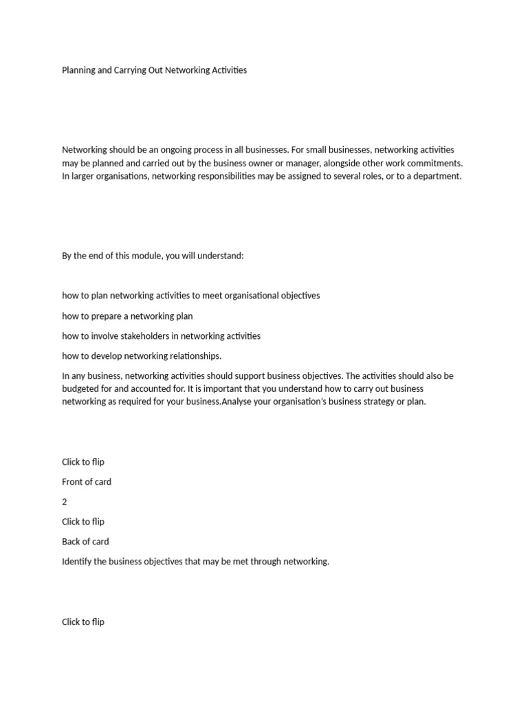 Business Networking Plan Guide | PDF | Strategic Management | Employee ...