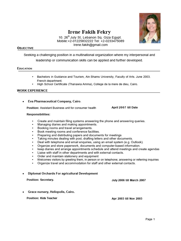 Irene Fekry C V (Final 07042019) | PDF | Cairo | Egypt