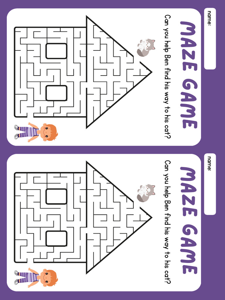 Purple Colorful Maze Game For Kindergarten Worksheet | PDF