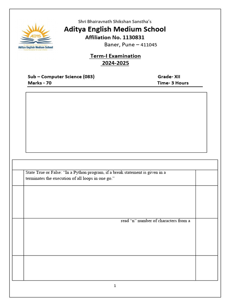 Xii Cs Term 1 Question Paper 2024 25 Pdf Control Flow Pointer Computer Programming