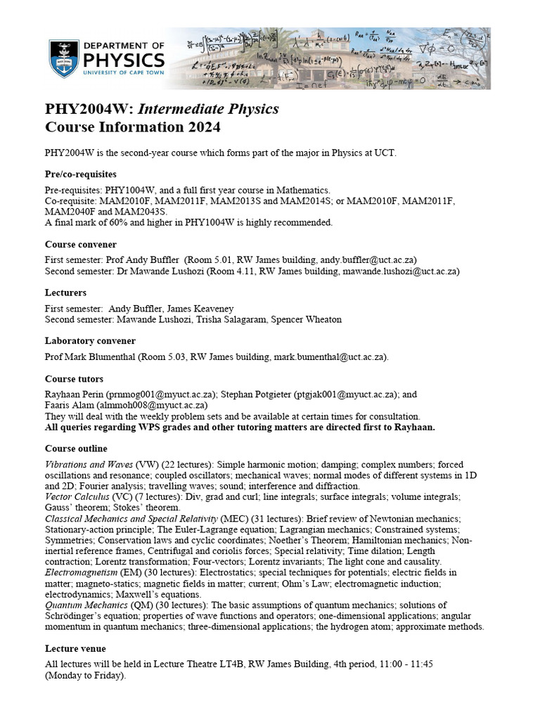 Intermediate Physics Course Guide 2024 | PDF | Electromagnetism ...