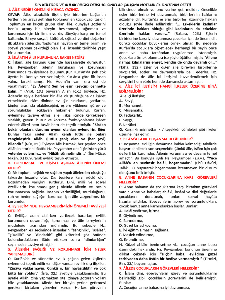 10.2.D-1.Y-KONU ÖZETLERİ ÖZET_SORU-CEVAP | PDF