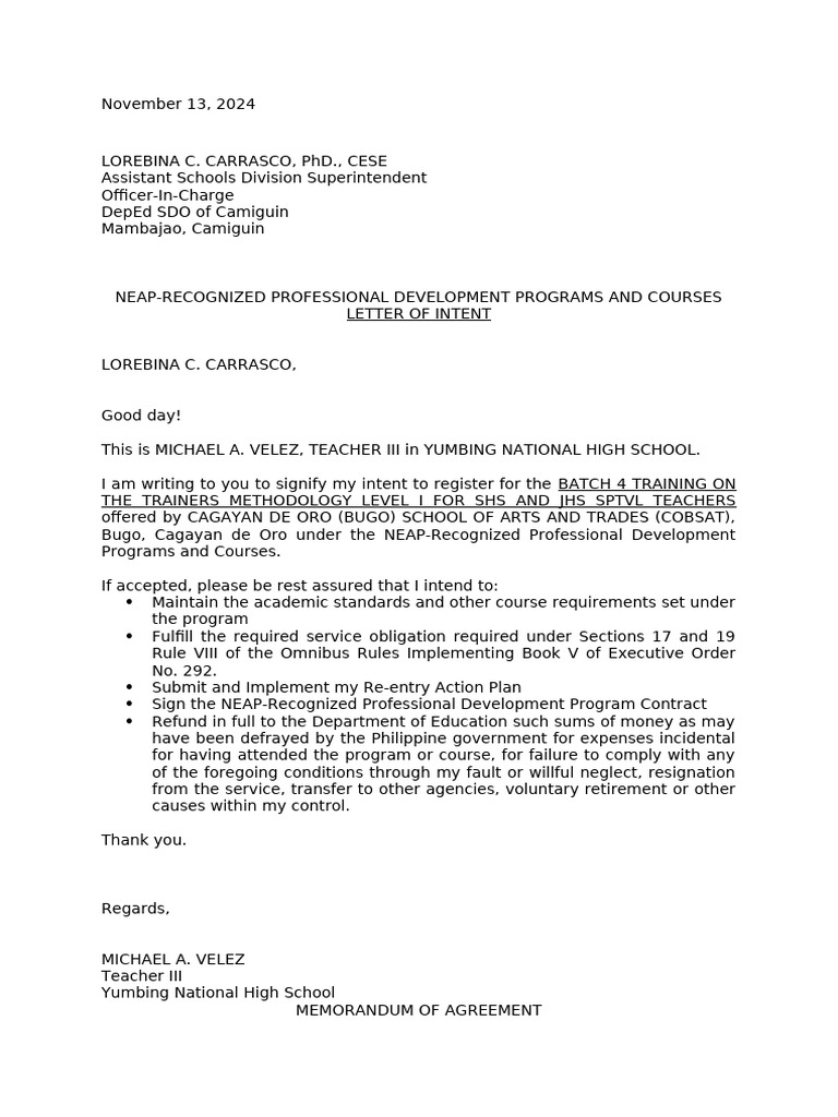 Intent to Register for Teacher Training | PDF | Teachers | Government