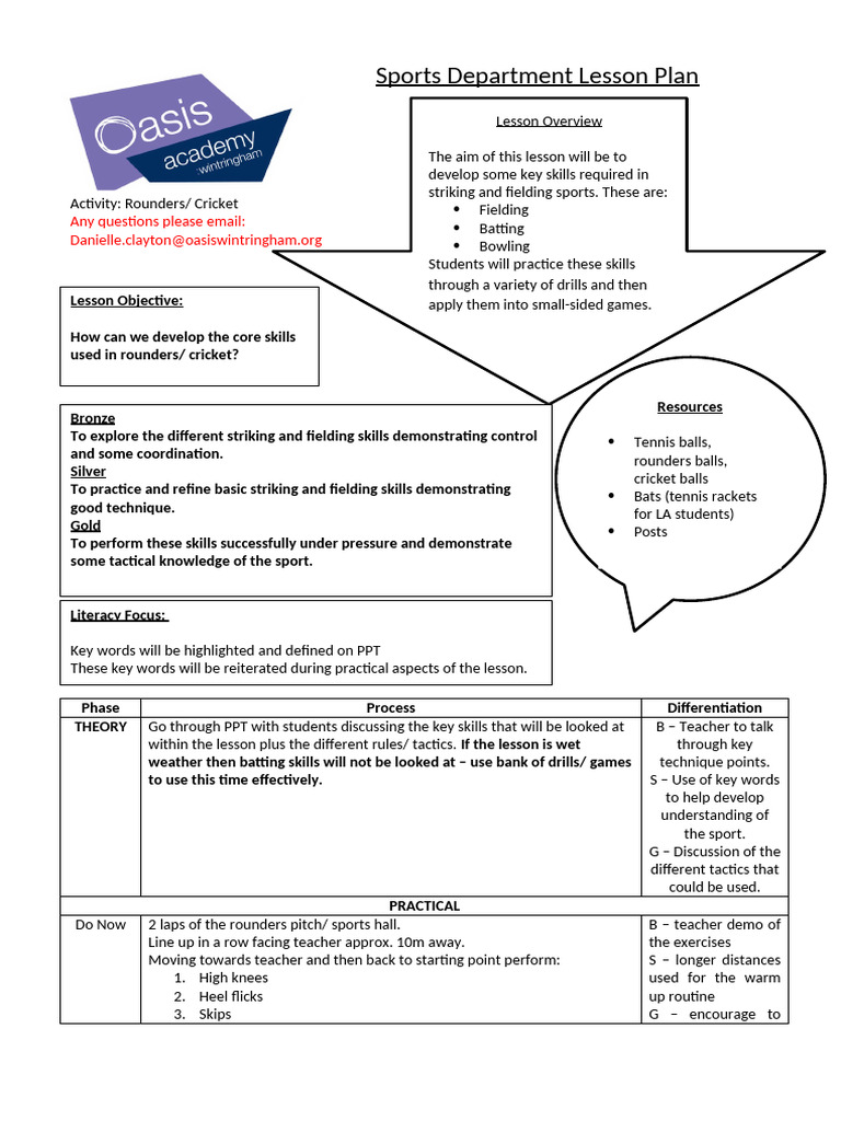Year 9 - PE - Rounders Lesson Plan For Teacher DCL - 09-07-2020 | PDF ...