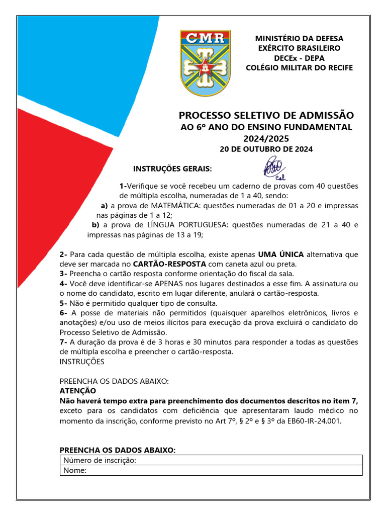Prova Processo Seletivo CMR 2024-2025 | PDF | Frequência cardíaca | Ambiente natural