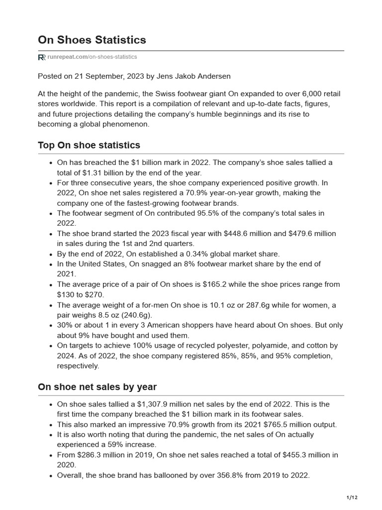 On Shoes Statistics | PDF | Shoe | Footwear