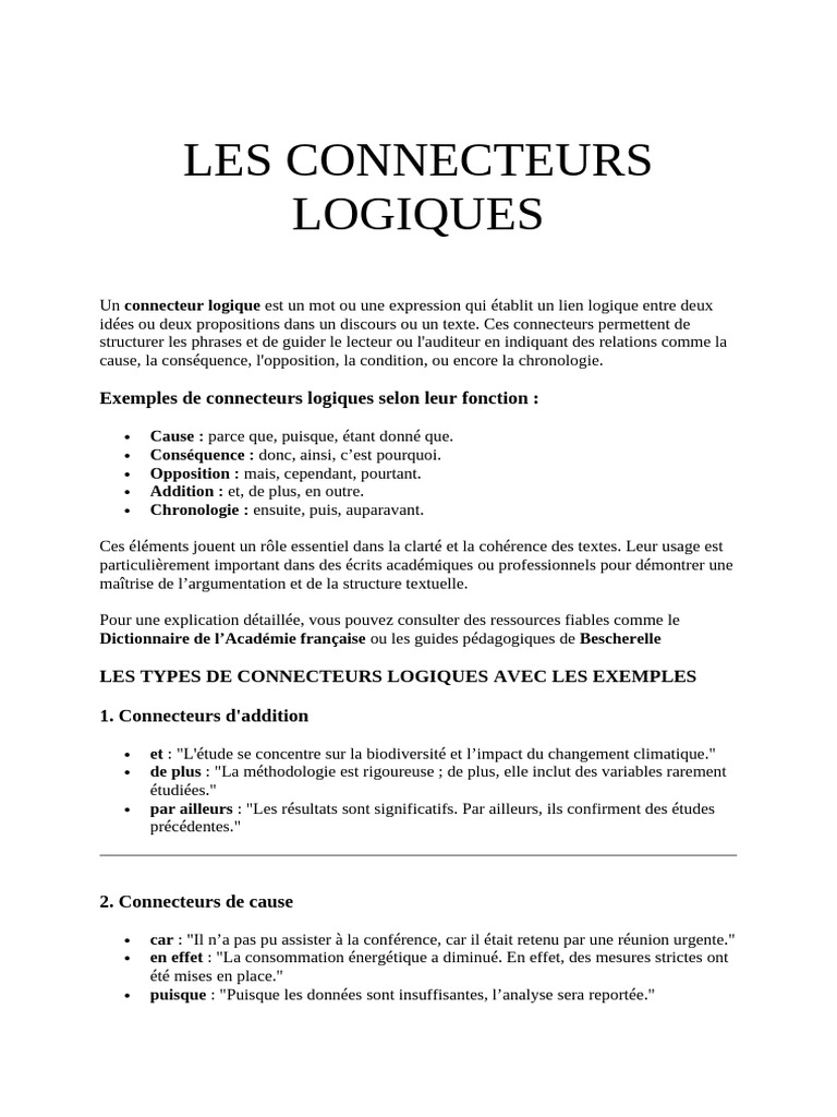 Les Connecteurs Logiques et leurs Rôles | PDF | Discours (linguistique)