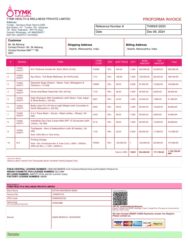 Proforma Invoice MR SK Abhang 06 12 2024 | PDF | Value Added Tax | Fee