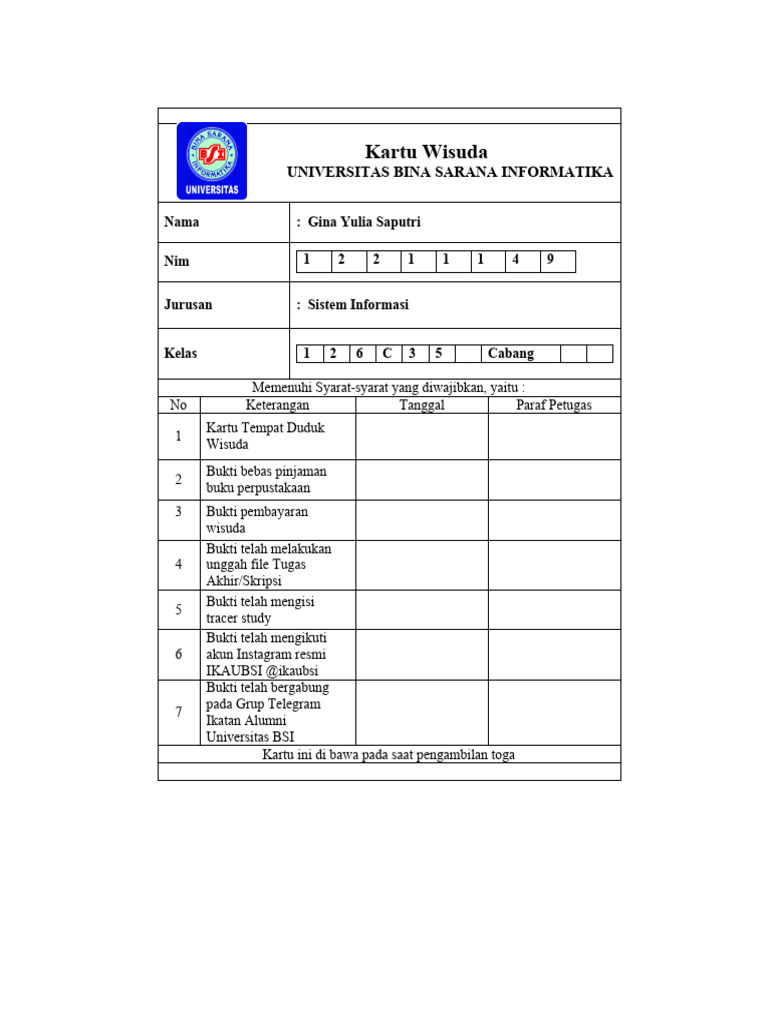 Kartu Wisuda UBSI NEW | PDF