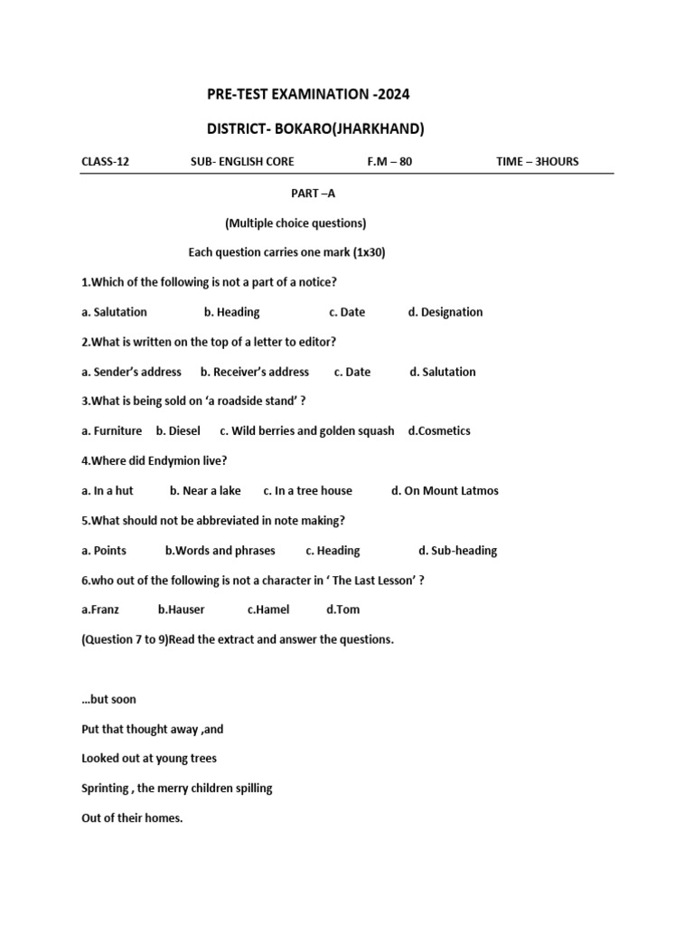 Pre Test English Core | PDF