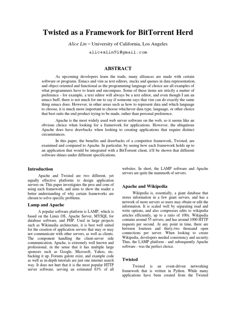 Twisted As A Framework For Bit Torrent Herd | PDF | Apache Http Server | Software Development