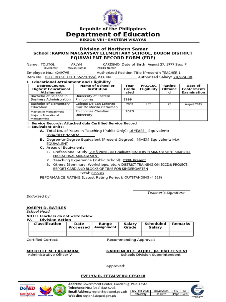 F025-Equivalent Record Form | PDF
