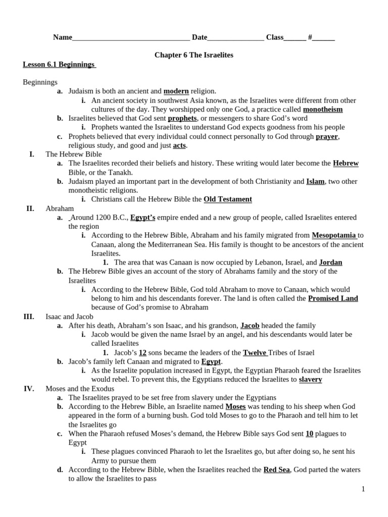 Chapter 6 Outline Key (1) | PDF | Israelites | David