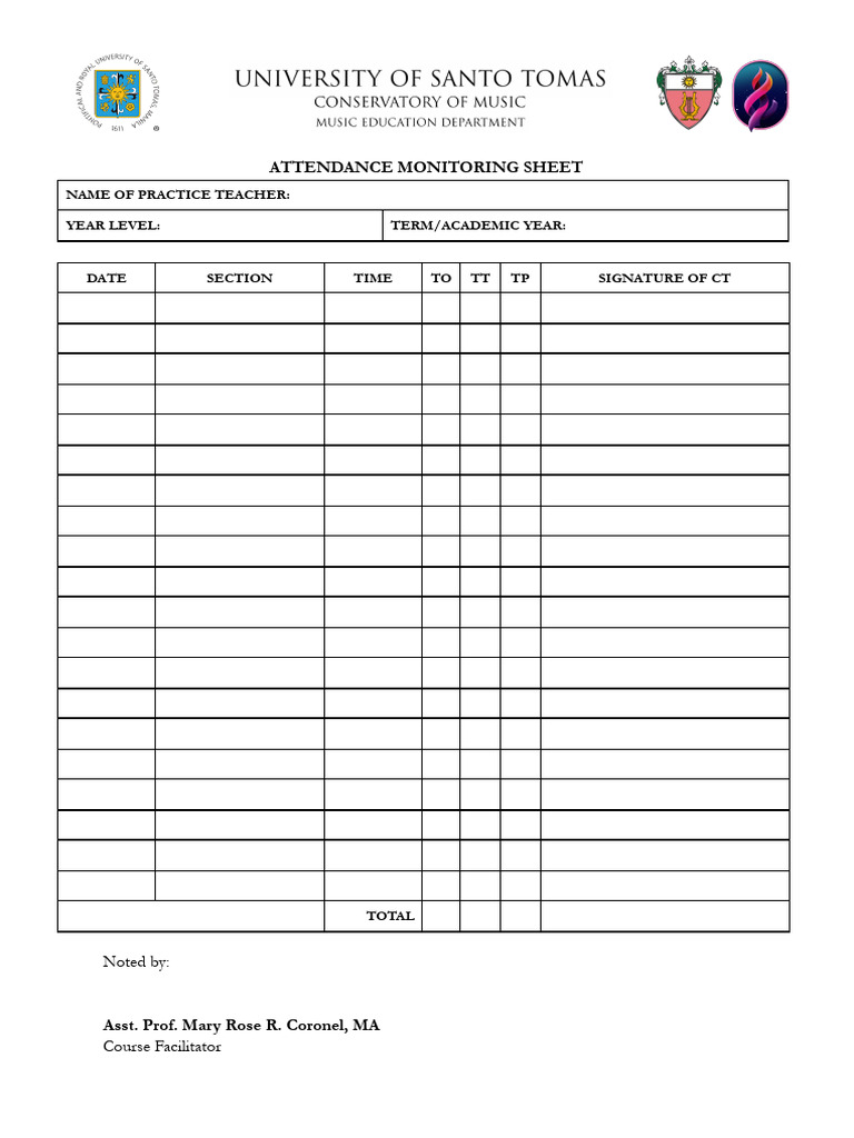 Practice Teaching Attendance Monitoring Sheet | PDF