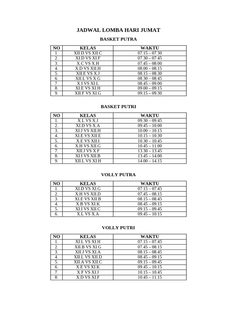Jadwal Lomba Hari Jumat | PDF