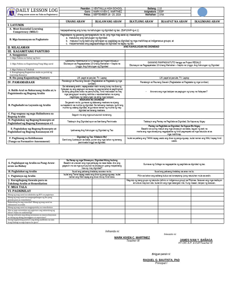 ESP DLL Quarter 1 WK8 | PDF