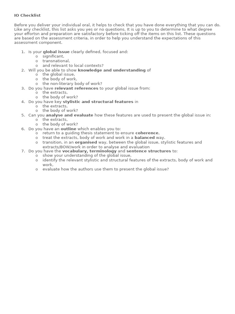 IO Checklist | PDF