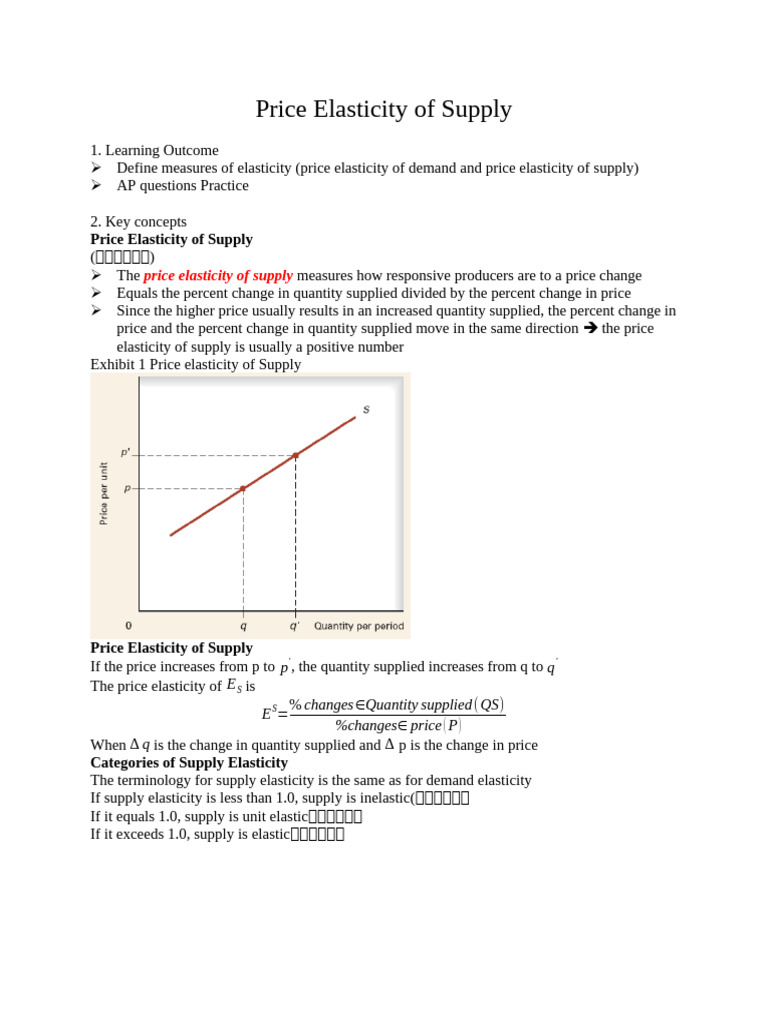 10price Elasticity of Supply | PDF | Elasticity (Economics) | Supply ...