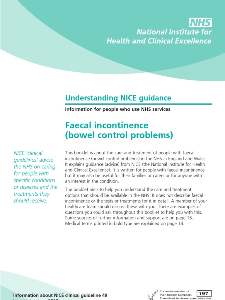 Faecal Incontinence (Bowel Control Problems) : Understanding NICE ...
