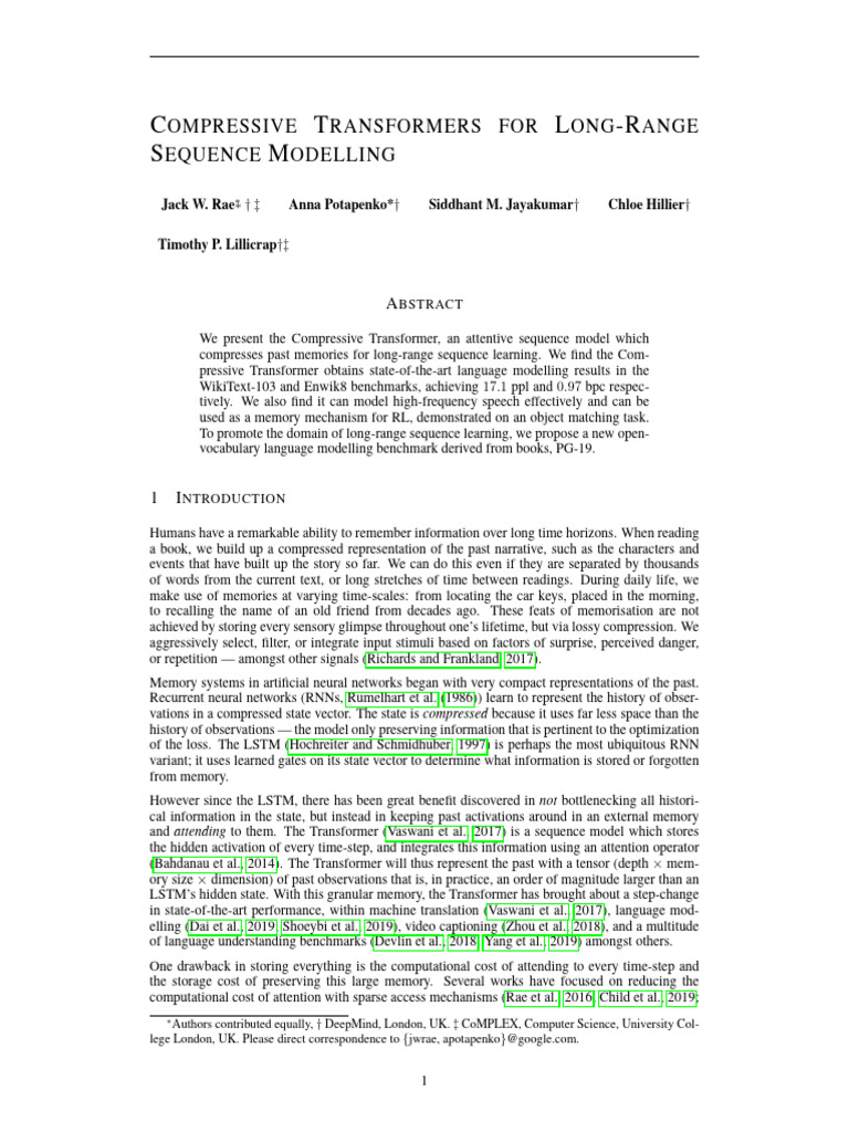 20ICLR - Compressive Transformers For Long-Range Sequence Modelling | PDF | Data Compression ...