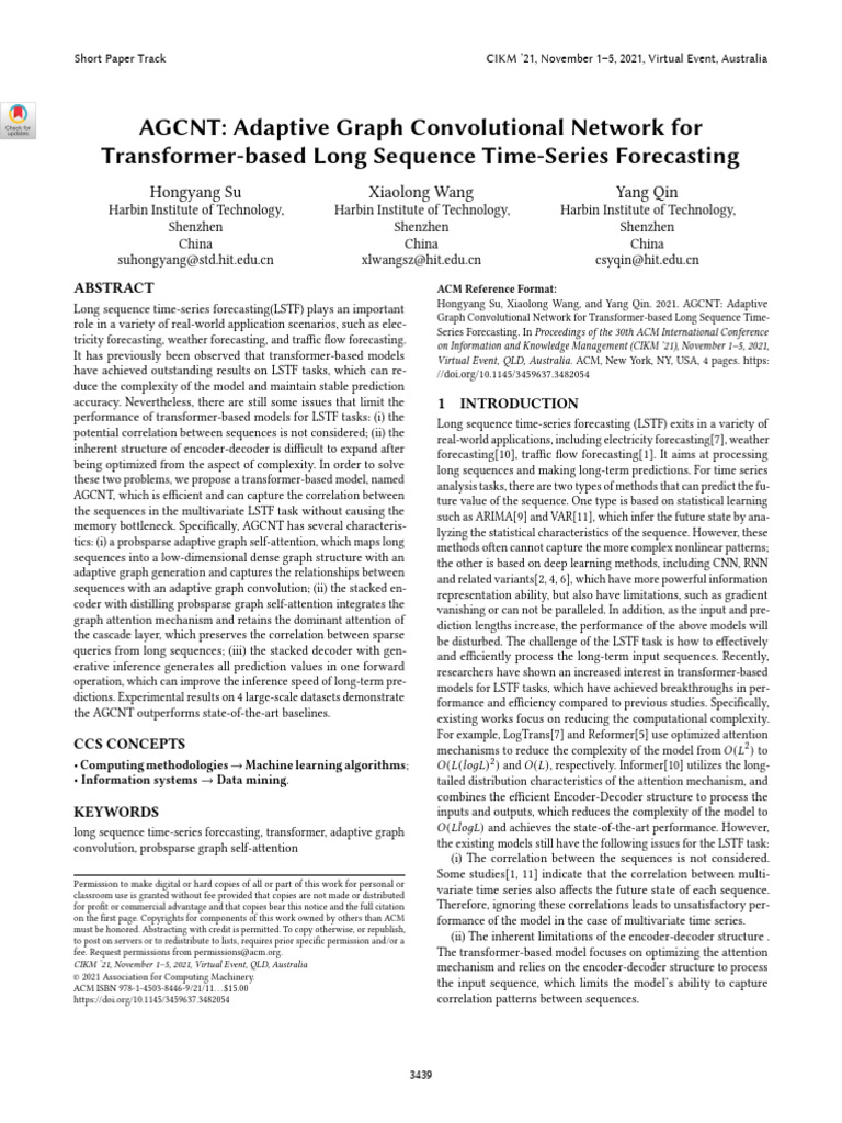 21CIKM - AGCNT Adaptive Graph Convolutional Network For Transformer-Based Long Sequence Time ...