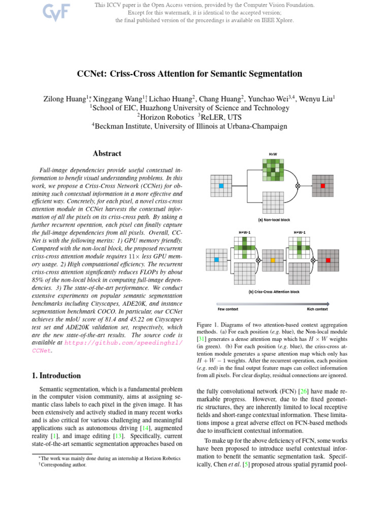 [2019ICCV]CCNet- Criss-Cross Attention for Semantic Segmentation | PDF | Image Segmentation ...