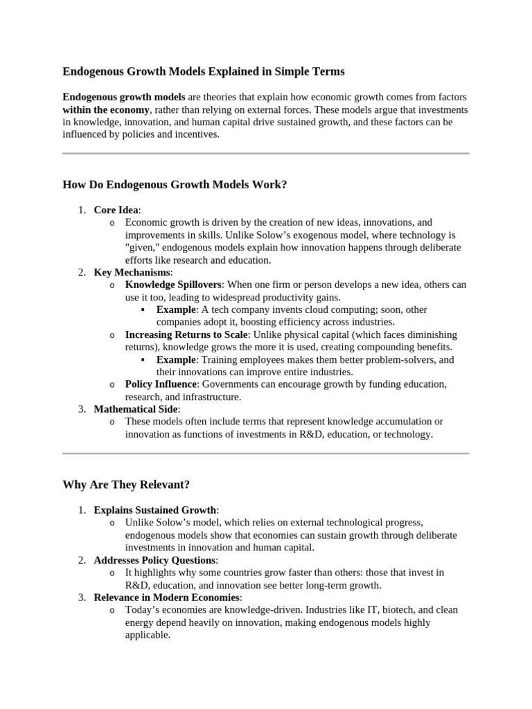 Endogenous Growth Models Explained in Simple Terms | PDF | Cloud ...