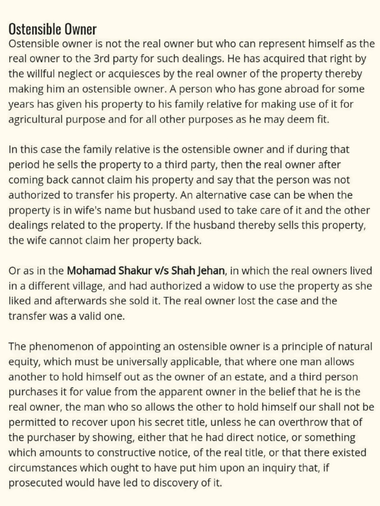 Who Is Ostensible Owner | PDF