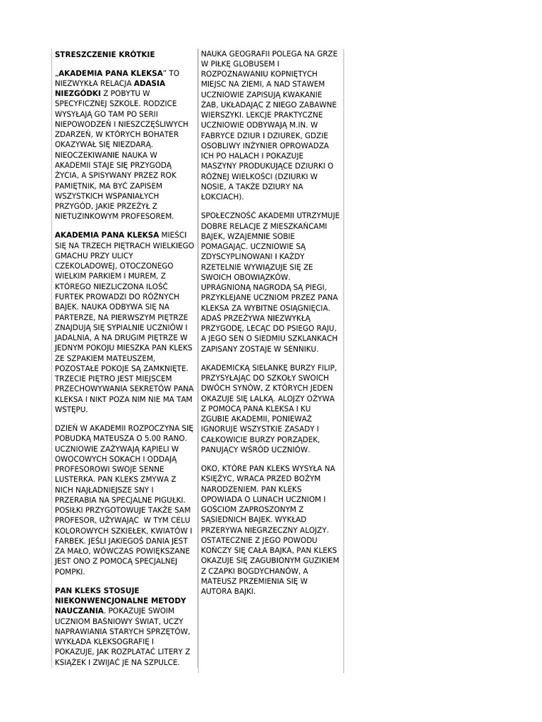 Akademia Pana Kleksa - Sciaga | PDF