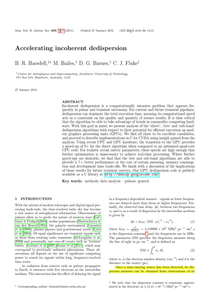 Accelerating Incoherent Dedispersion | PDF | Parallel Computing | Graphics Processing Unit