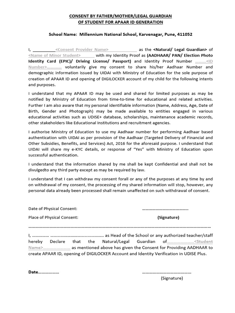 Consent for APAAR ID Generation | PDF | Access Control | Government And Personhood