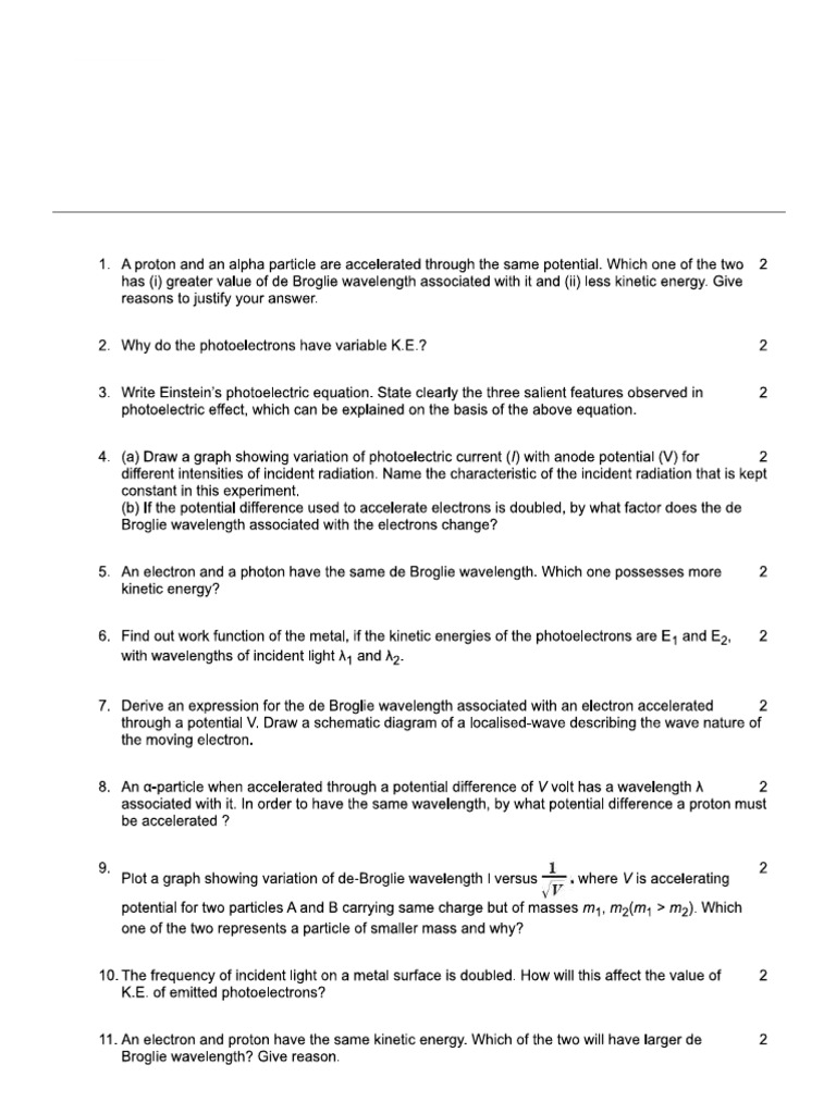 Class Xii Sheet Dual Nature and of Matter Wave | PDF