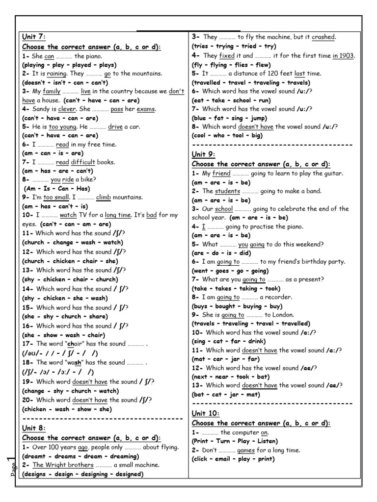 5th grade grammar - Unit 7-8-9-10-11-12 worksheet | PDF