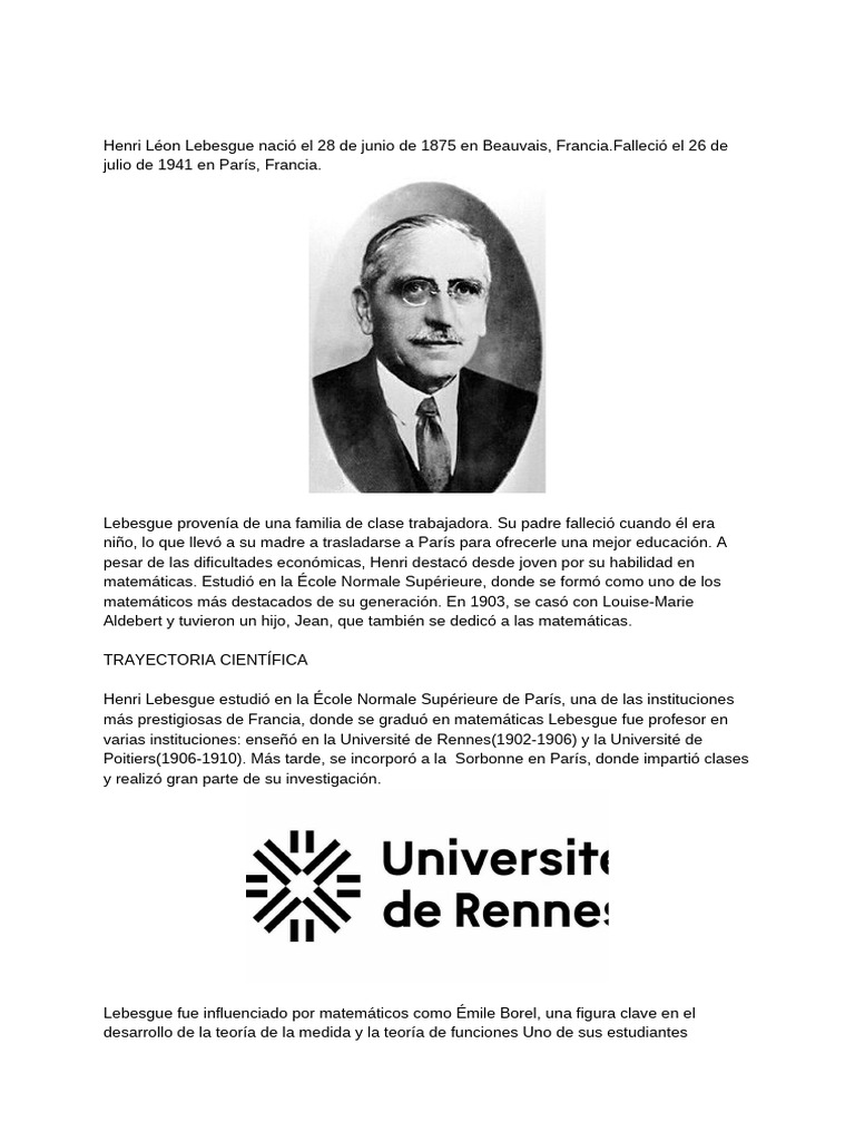Aportaciones de Henri Lebesgue al cálculo | PDF | Análisis matemático ...