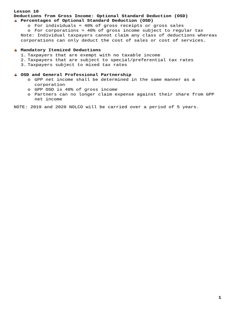Lesson 10: Optional Standard Deduction | PDF