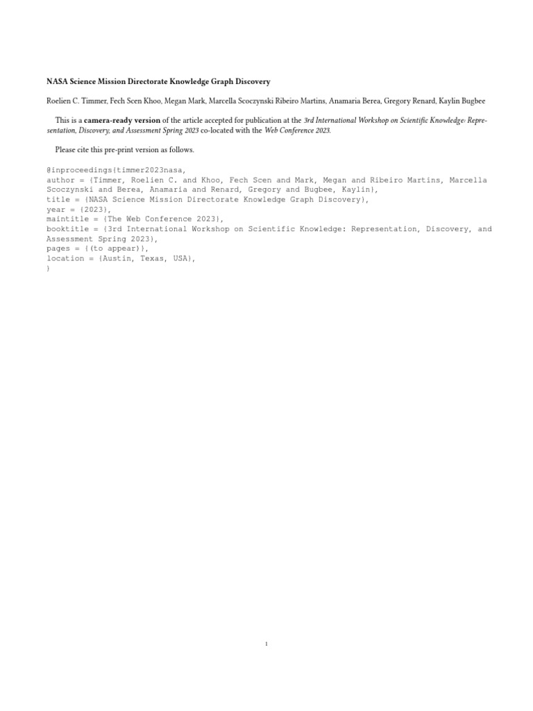 NASA Science Mission Directorate Knowledge Graph Discovery | PDF | Data