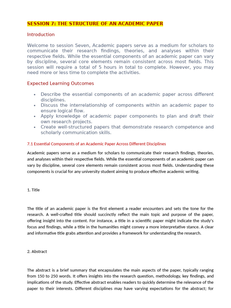 SESSION 7 - Structure of An Academic Paper | PDF | Methodology | Social ...