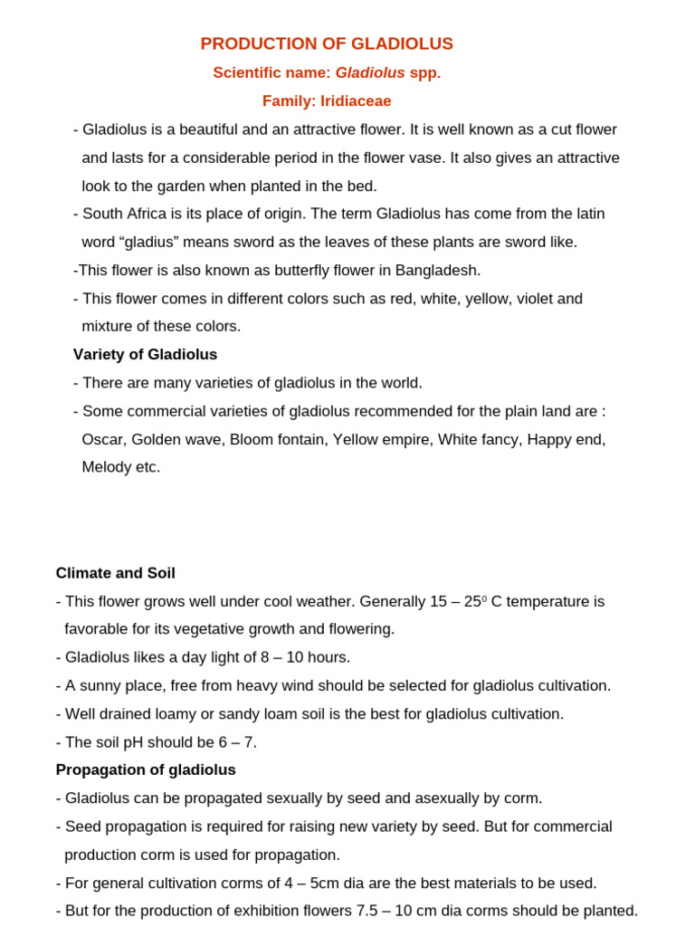 Productio of Gladiolus | PDF | Manure | Horticulture