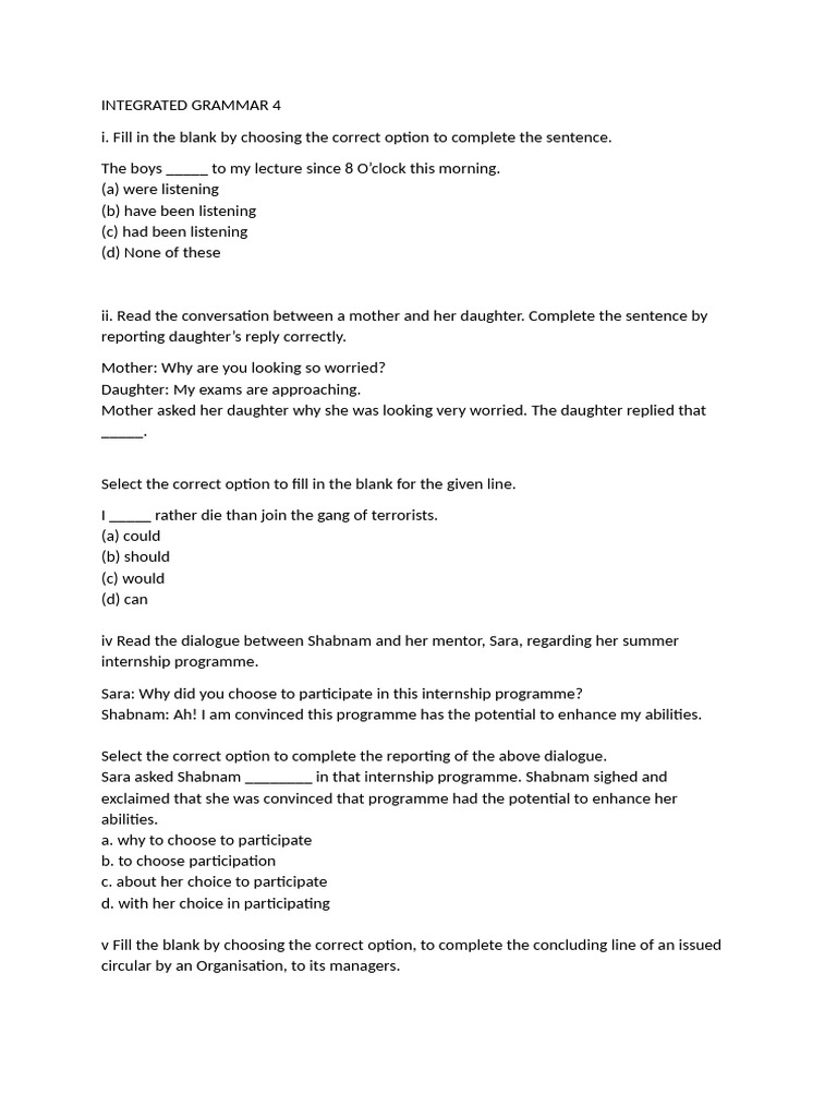 Class 10 Integrated Grammar Exercises | PDF | Human Communication