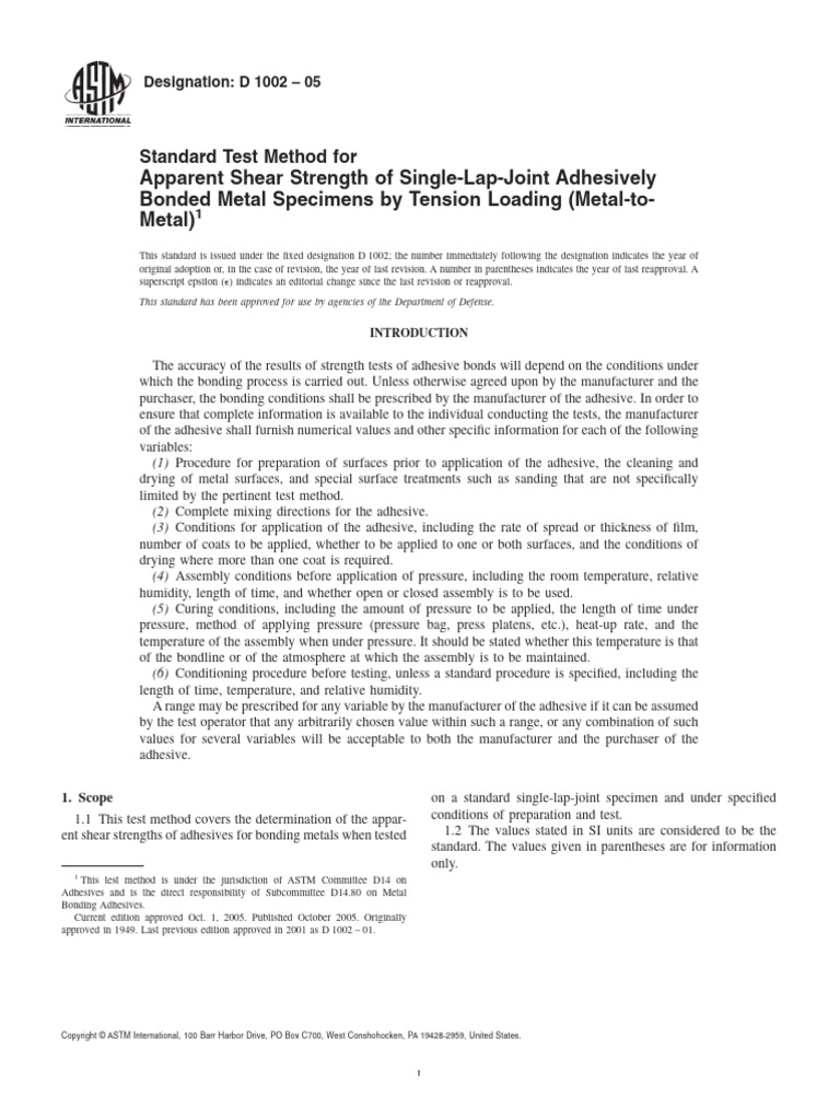 ASTM D1002: Shear Strength Test Method | PDF | Adhesive | Strength Of ...