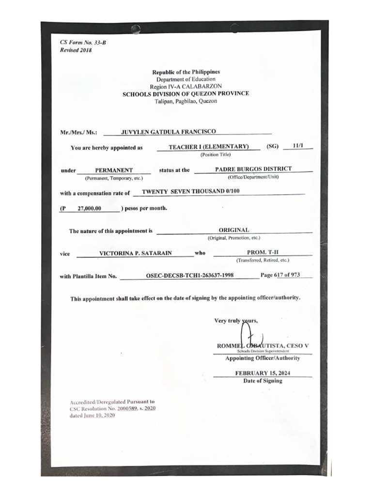 CS Form No. 33-B | PDF