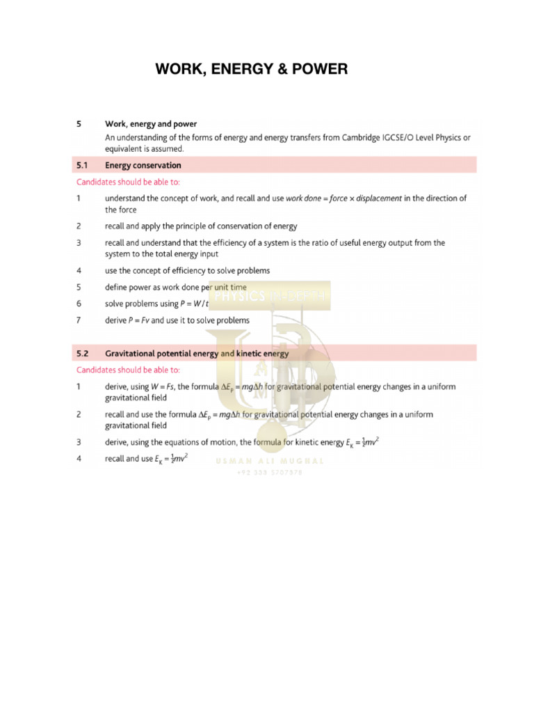 AS Level Physics - Work, Energy & Power Notes | PDF | Force | Mass