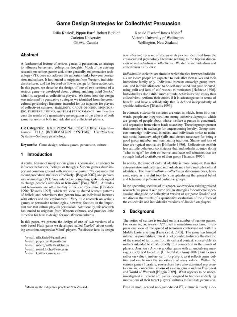 Game Design Strategies For Collectivist | PDF | Persuasion | Behavior