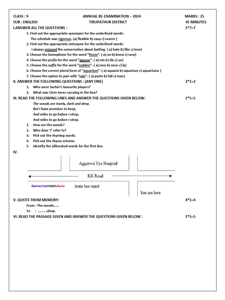 9th English Annual Re Exam 2024 Question Paper PDF Download | PDF ...